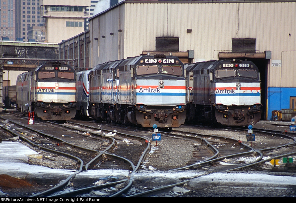 AMTK 292, 412, 350, EMD F40PH, at the Lumber Street locomotive shop